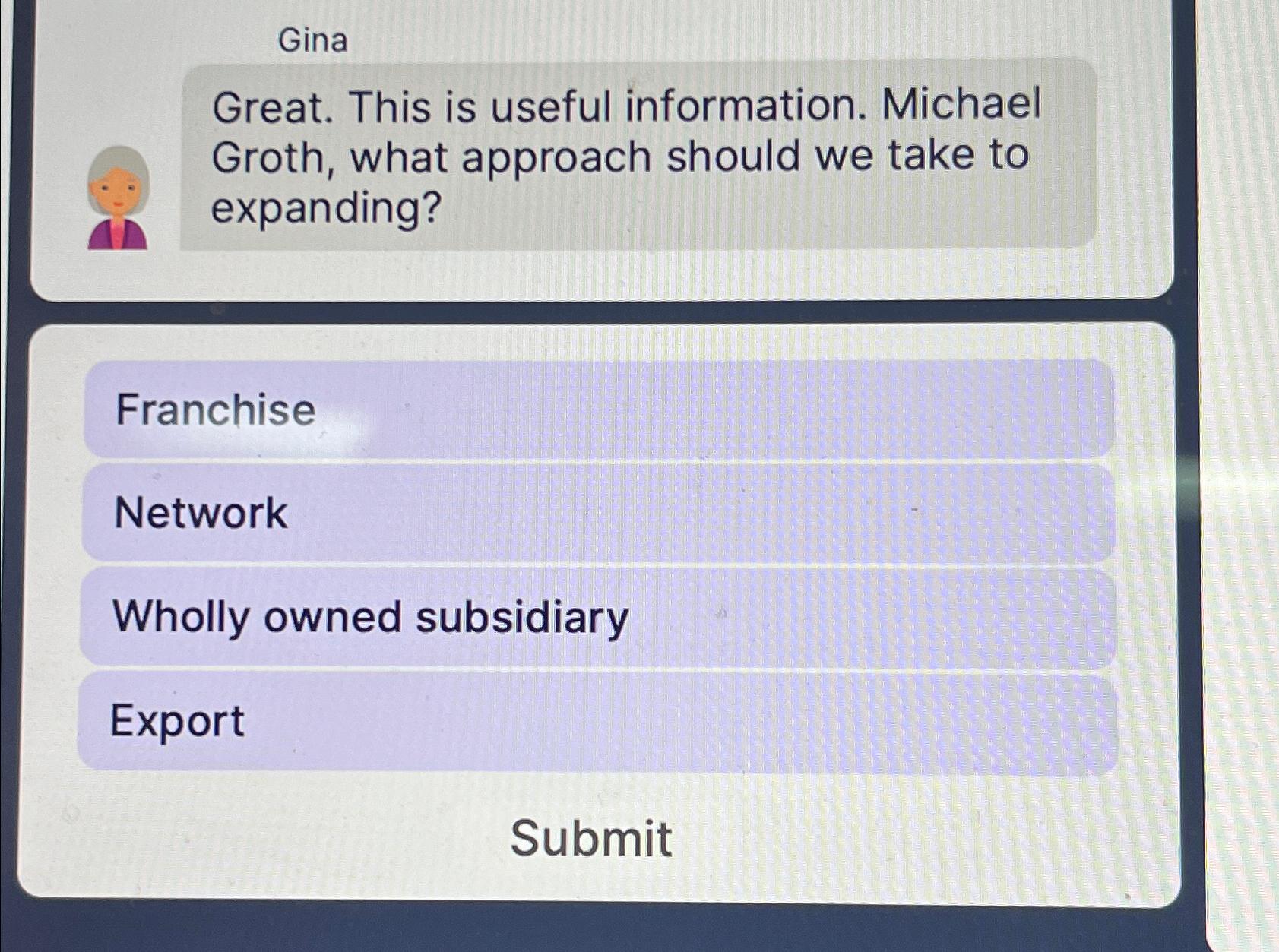 Solved GinaGreat. This is useful information. Michael Groth, | Chegg.com