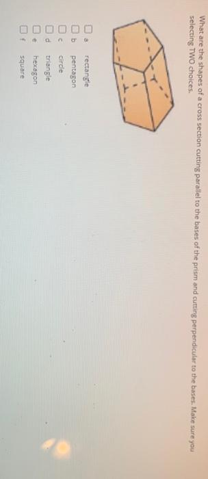 Solved What are the shapes of a cross section cutting | Chegg.com