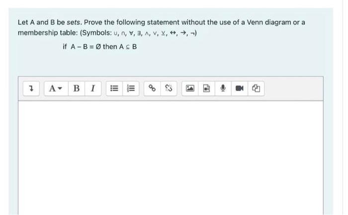 Solved Let A and B be sets. Prove the following statement | Chegg.com