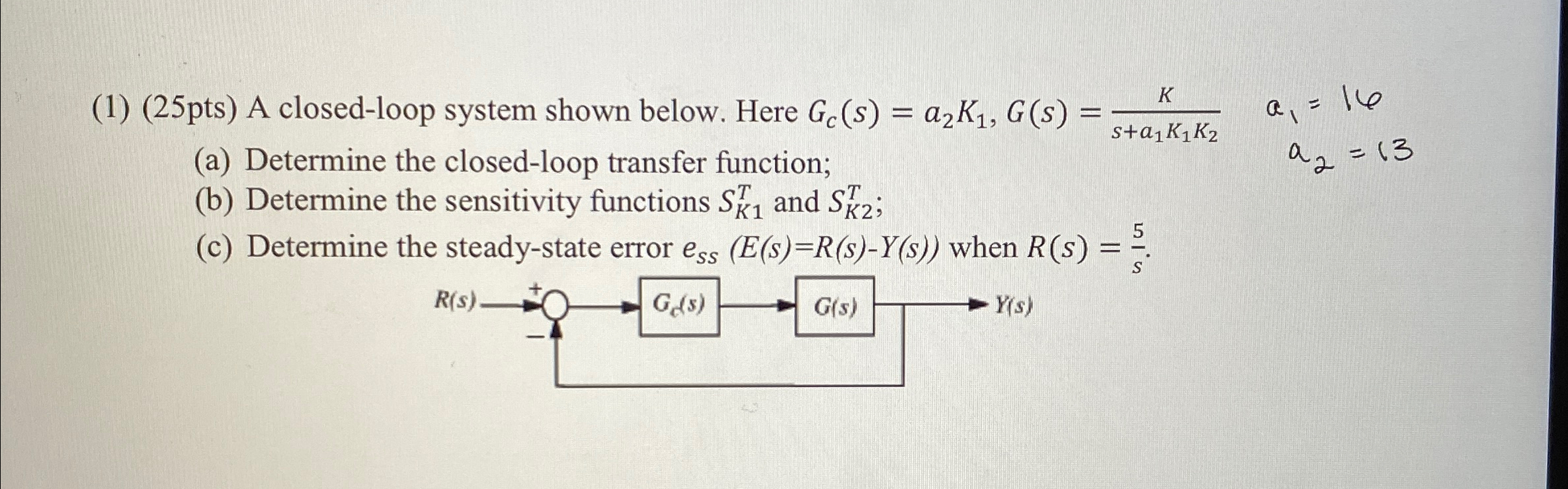 Solved (1) (25pts) ﻿A closed-loop system shown below. Here | Chegg.com