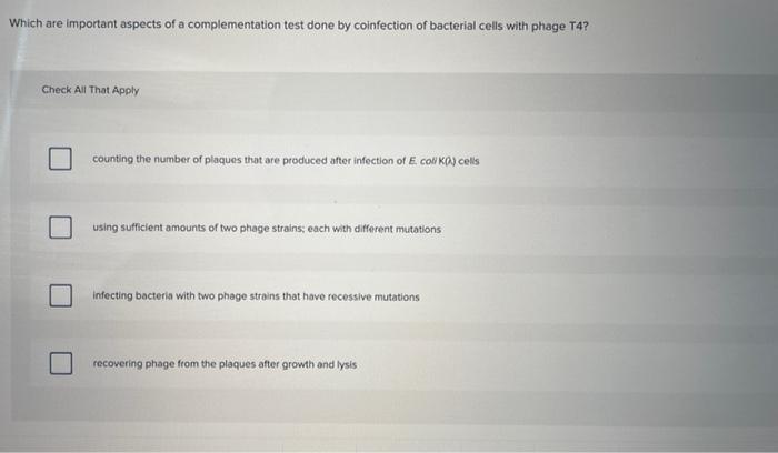 Which are important aspects of a complementation test | Chegg.com