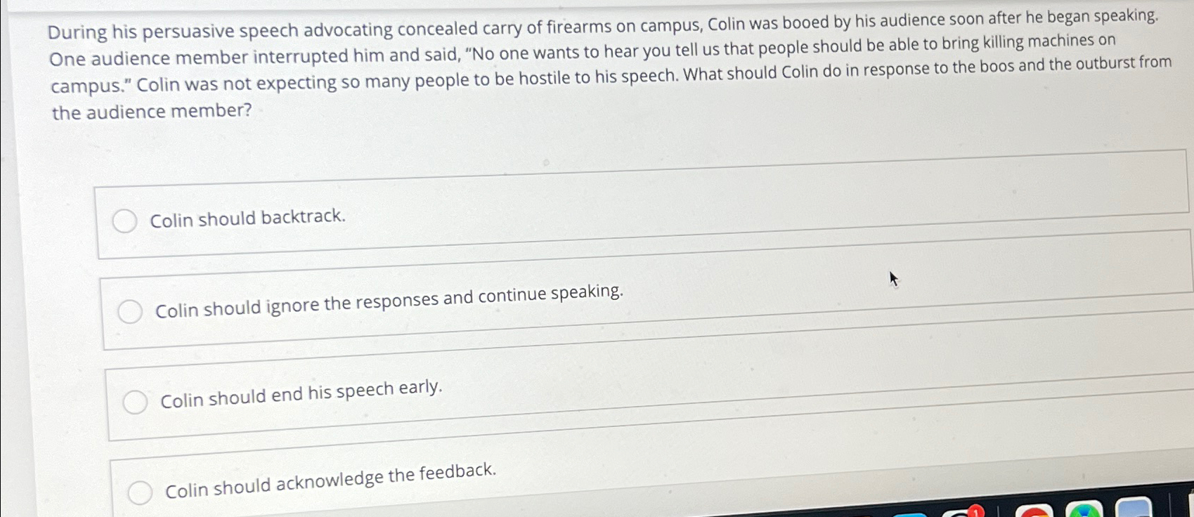 Solved During his persuasive speech advocating concealed | Chegg.com