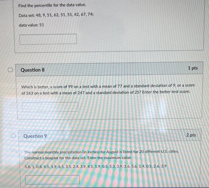 Solved Find the percentile for the data value. Data set: | Chegg.com