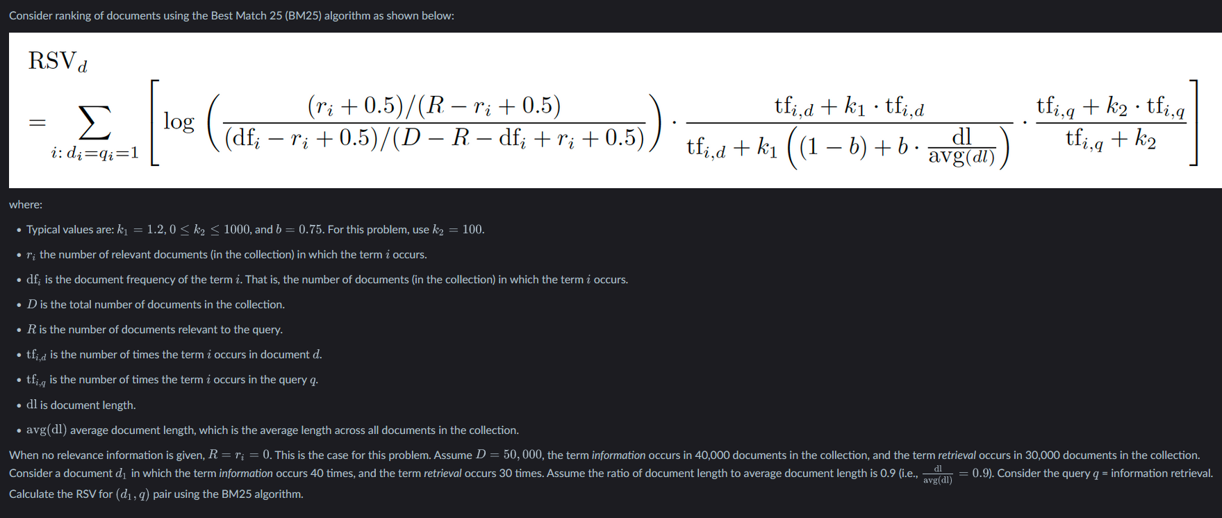Solved Consider ranking of documents using the Best Match | Chegg.com