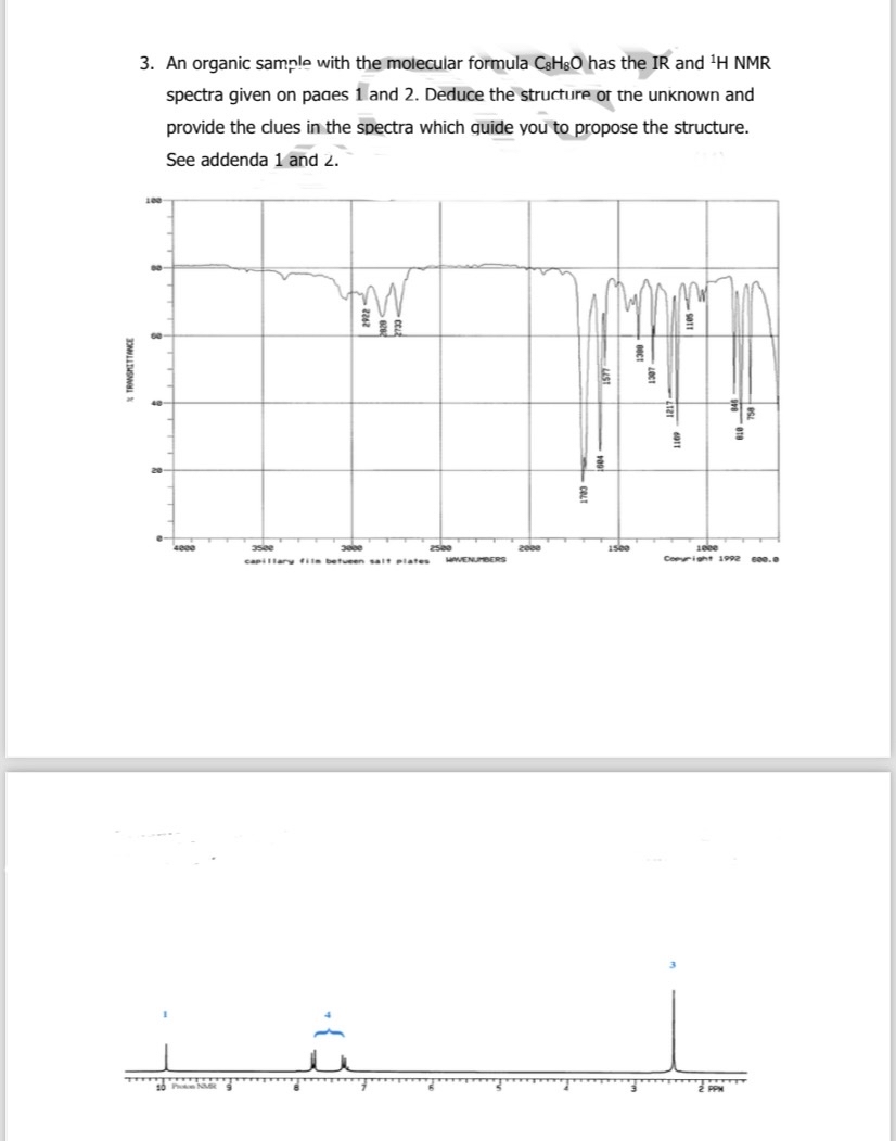 Solved An organic sample with the molecular formula C8H8O | Chegg.com