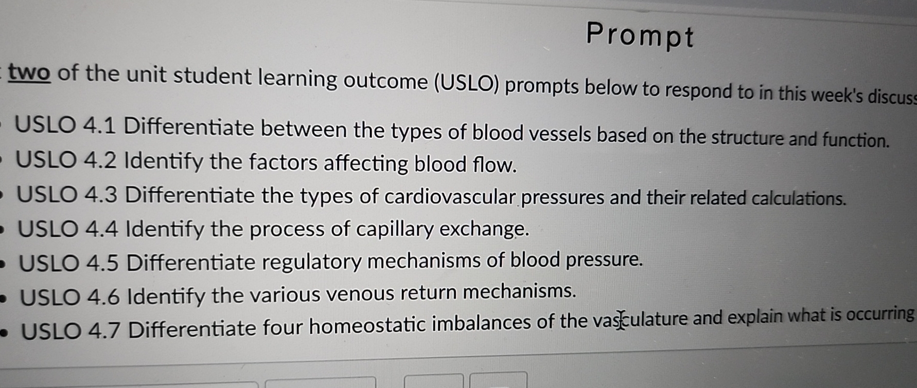 Solved Prompttwo of the unit student learning outcome (USLO) | Chegg.com