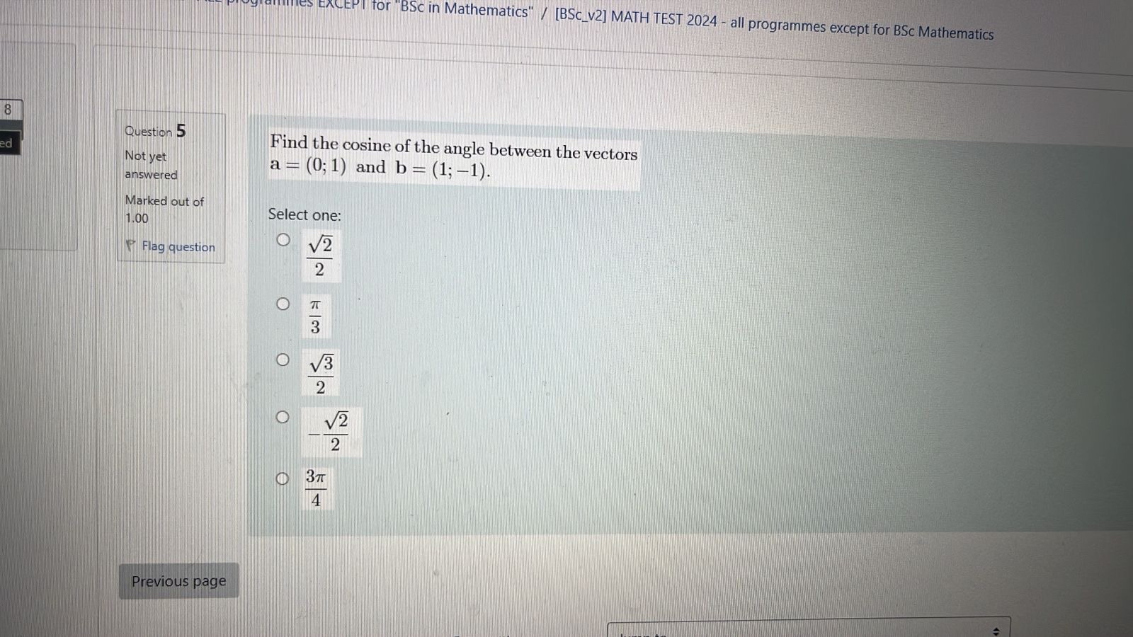 Solved for "BSc in Mathematics" / [BSc_v2] ﻿MATH TEST 2024 - | Chegg.com