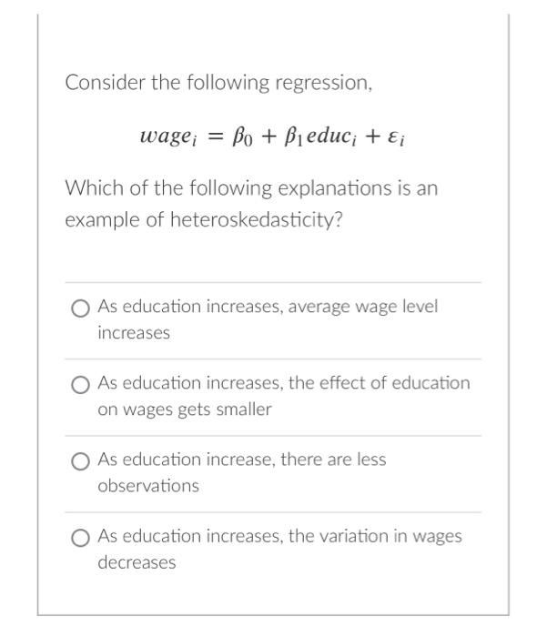 Solved For The Linear Regression Model Yxβε Select All Of 