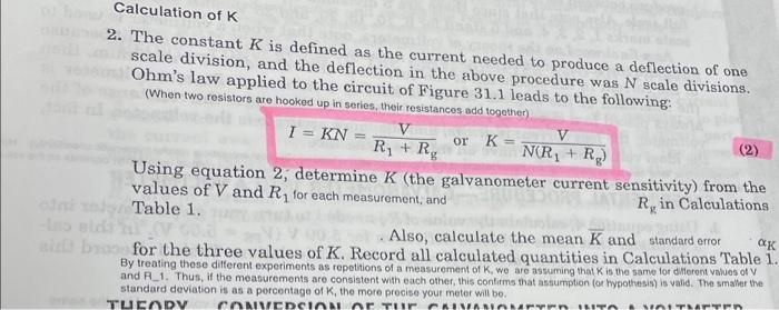 Calculation of K 2. The constant K is defined as the | Chegg.com