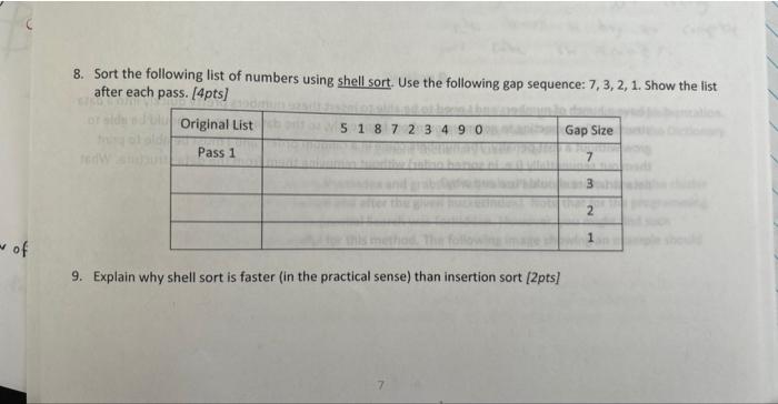 Solved 8. Sort the following list of numbers using shell | Chegg.com