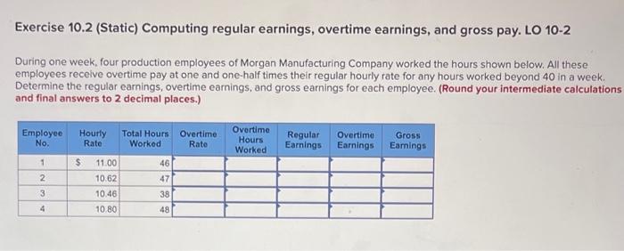 Solved Exercise 10.2 (Static) Computing regular earnings, | Chegg.com