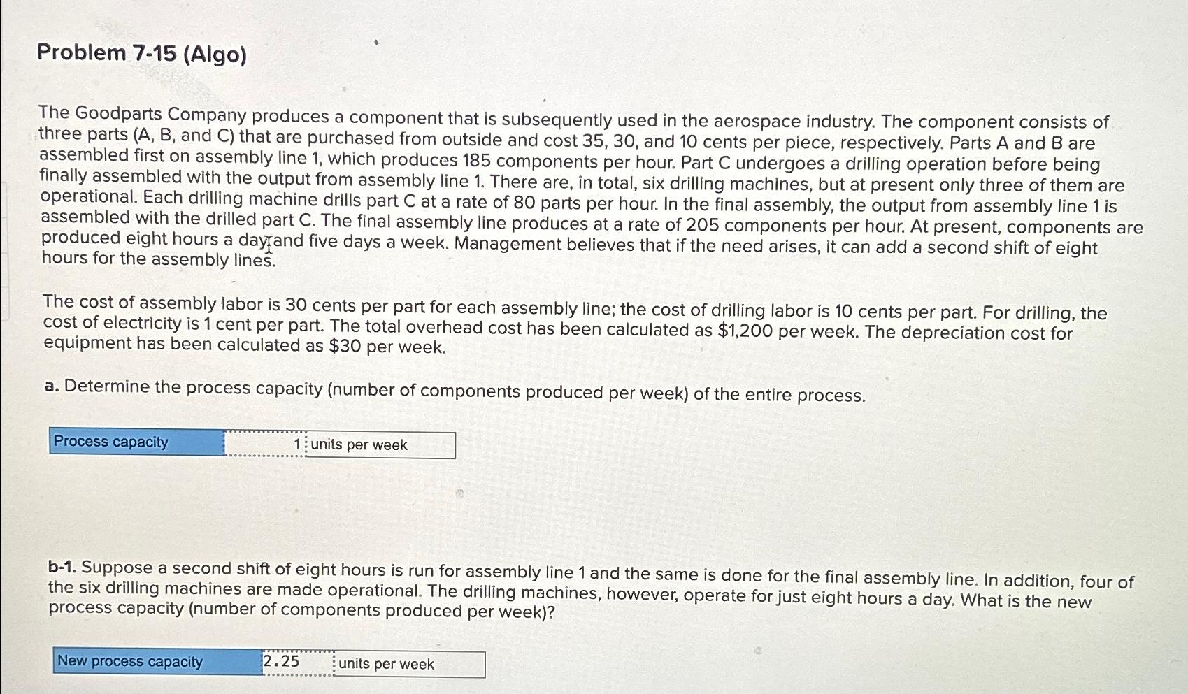 Solved Problem 7-15 (Algo)The Goodparts Company produces a | Chegg.com