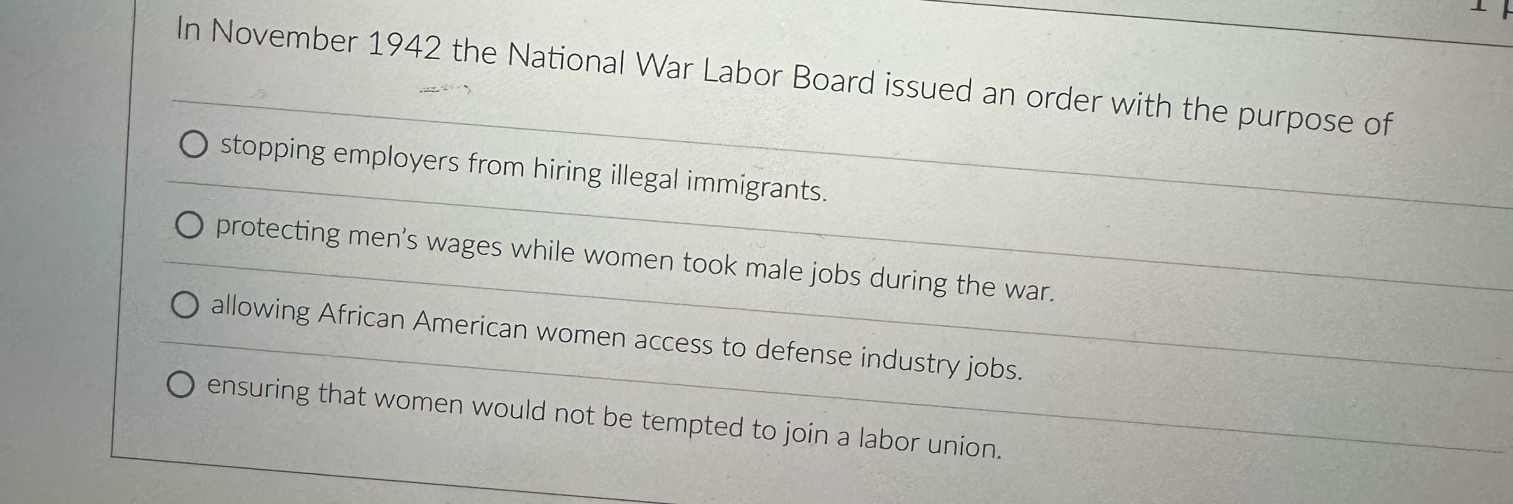 Solved In November 1942 ﻿the National War Labor Board issued | Chegg.com