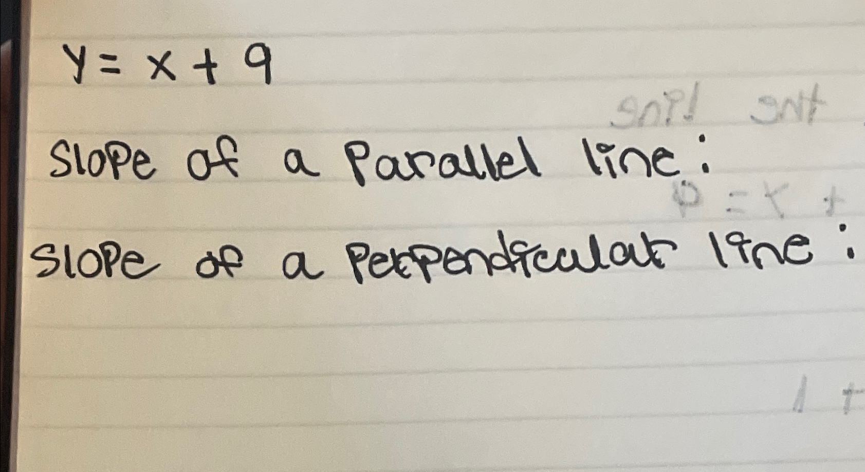 Solved y=x+9Slope of a parallel line: slope of a | Chegg.com