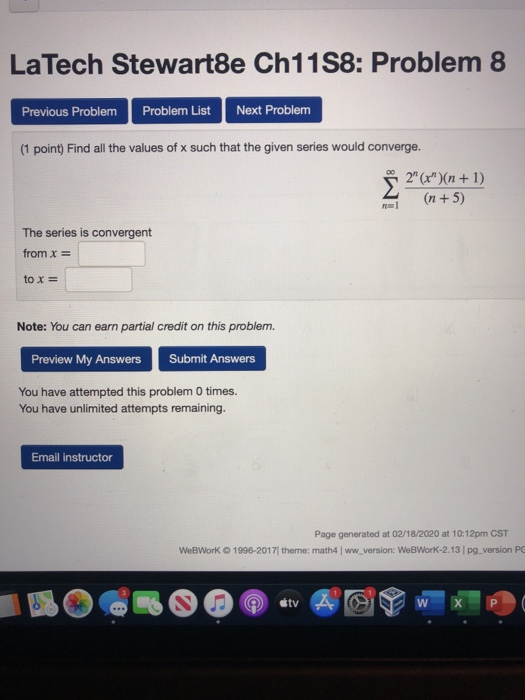 Solved LaTech Stewart8e Ch11S8: Problem 8 Previous Problem | Chegg.com