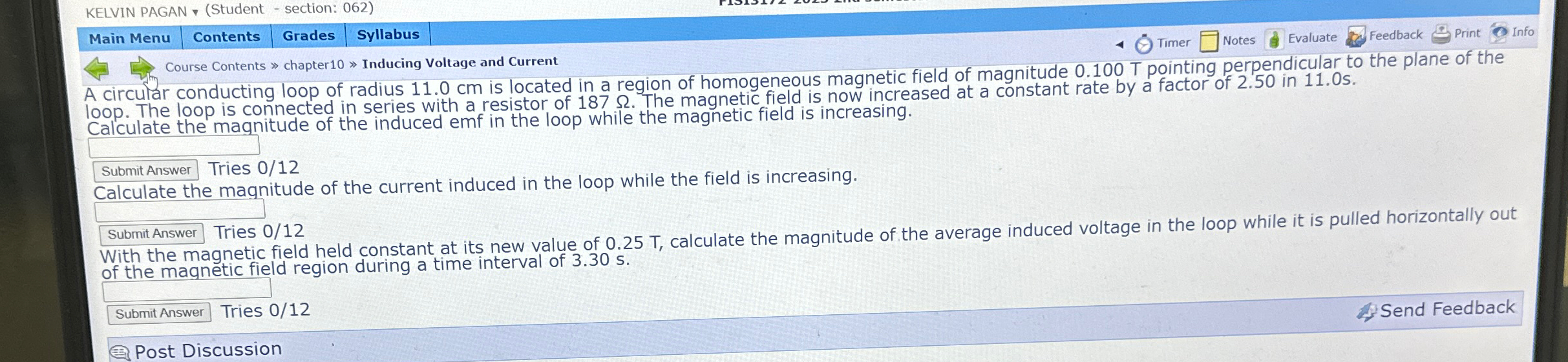 Solved KELVIN PAGAN (Student - ﻿section: 062)Main | Chegg.com