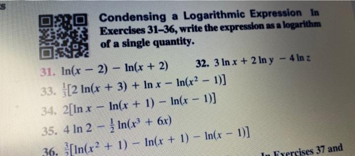 Solved Condensing a Logarithmic Expression in Exercises | Chegg.com