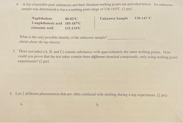 Solved 4. A list of possible pure substances and their | Chegg.com