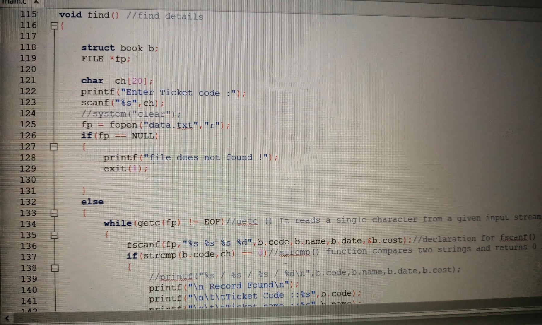 Solved void find() //find details El { struct book b; FILE | Chegg.com
