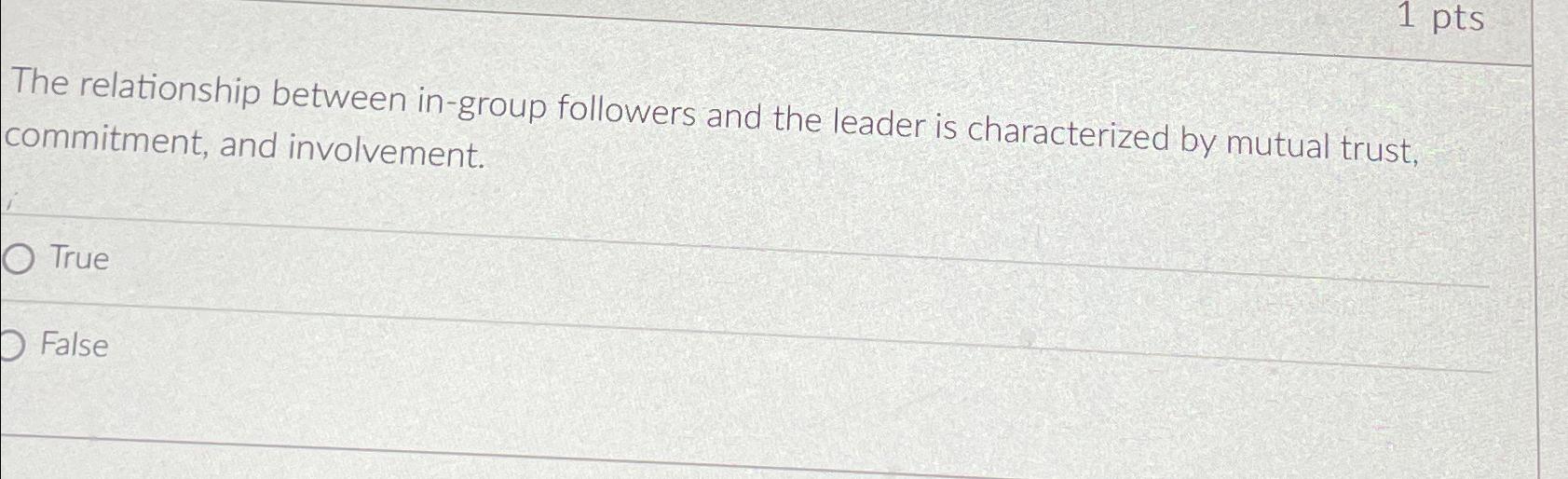Solved 1 ﻿ptsThe relationship between in-group followers and | Chegg.com