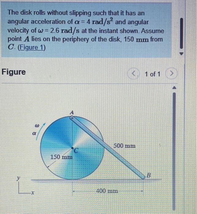 Solved The disk rolls without slipping such that it has an | Chegg.com