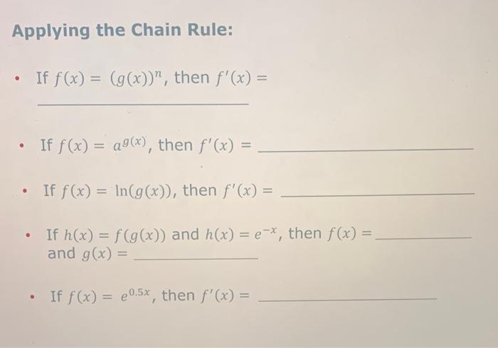 Solved Applying the Chain Rule: - If f(x)=(g(x))n, then | Chegg.com