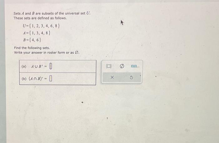 Solved Sets A and B are subsets of the universal set U. | Chegg.com