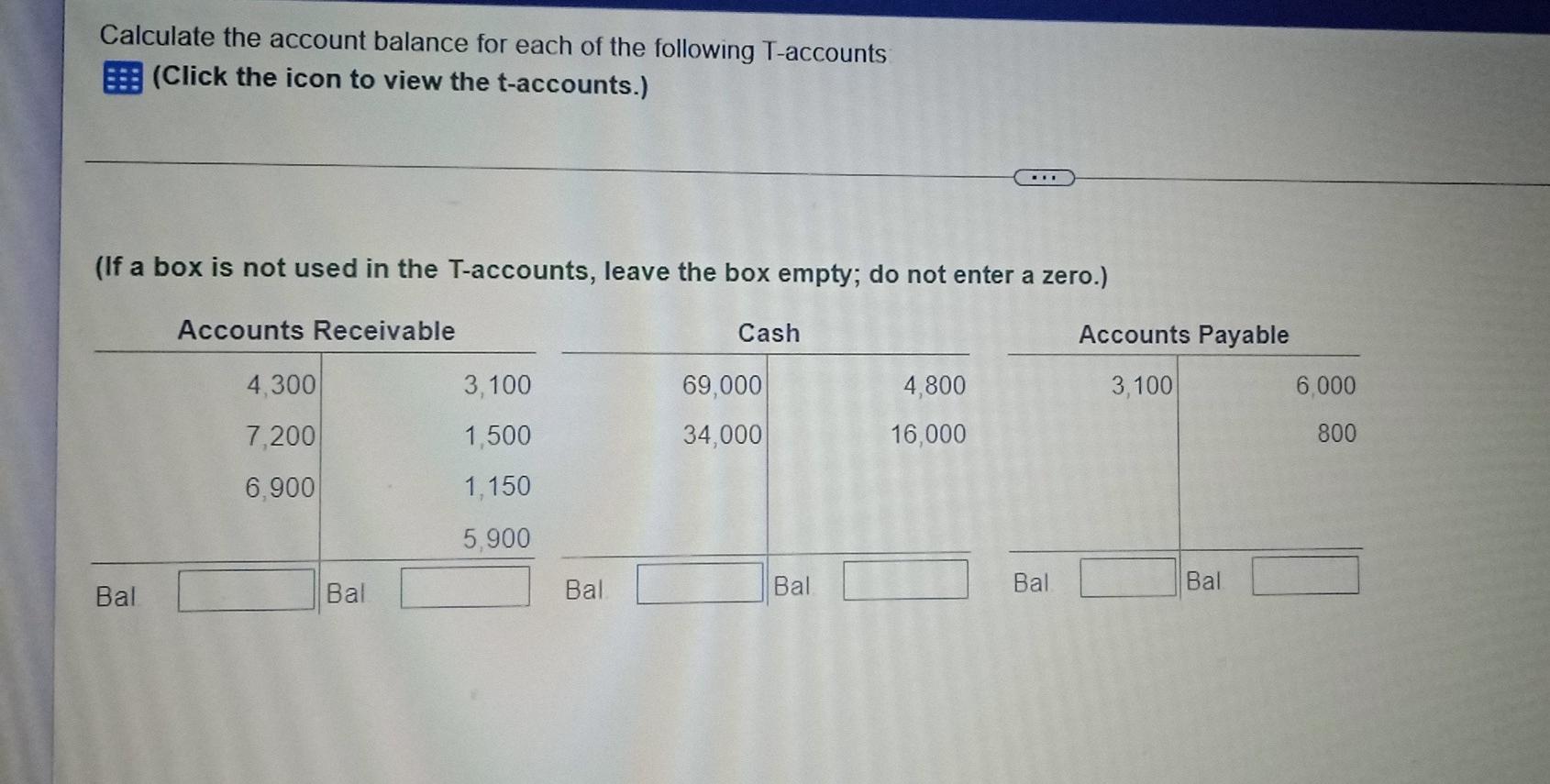 Solved Calculate the account balance for each of the | Chegg.com