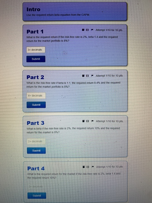 Solved Intro Use the required return beta equation from the | Chegg.com
