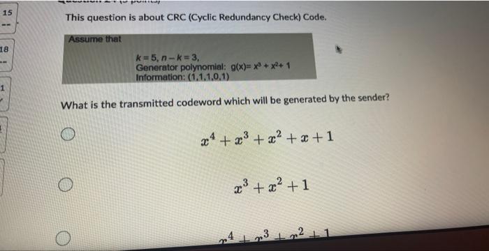 Solved This question is about CRC (Cyclic Redundancy Check) | Chegg.com