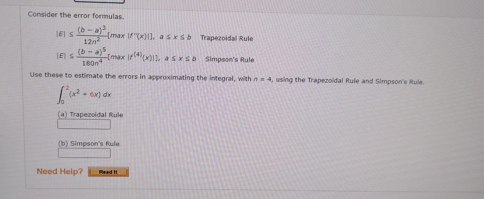 Solved Consider the error formulas. | Chegg.com