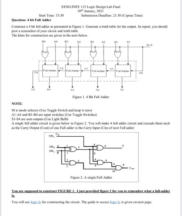 Solved EENG/INFE 115 Logic Design Lab Final 09th January, | Chegg.com