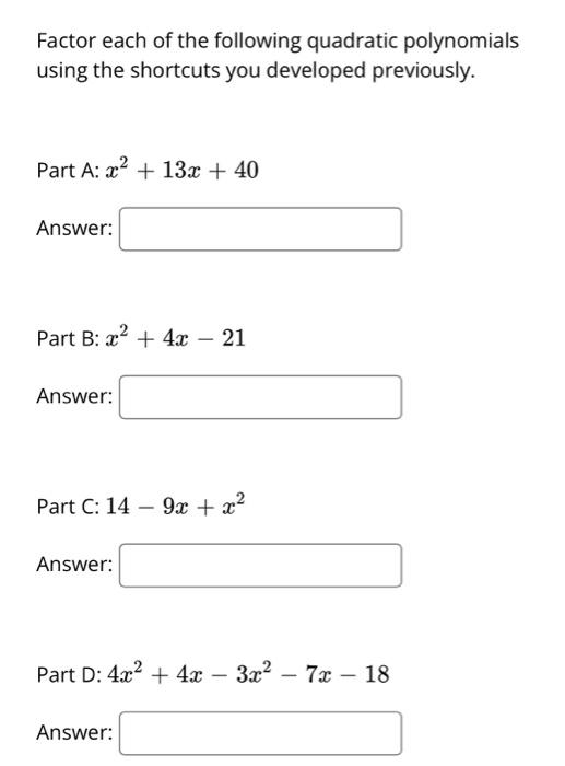 Solved Factor each of the following quadratic polynomials | Chegg.com