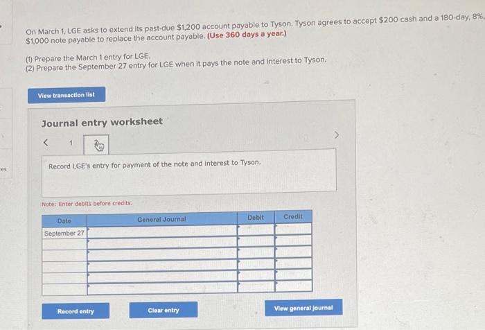 Solved On March 1, LGE asks to extend its past-due $1,200 | Chegg.com