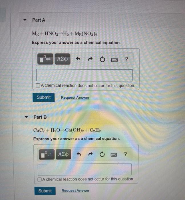 Solved Part A Mg + HNO3 ->H2 + Mg(NO3)2 Express your answer | Chegg.com