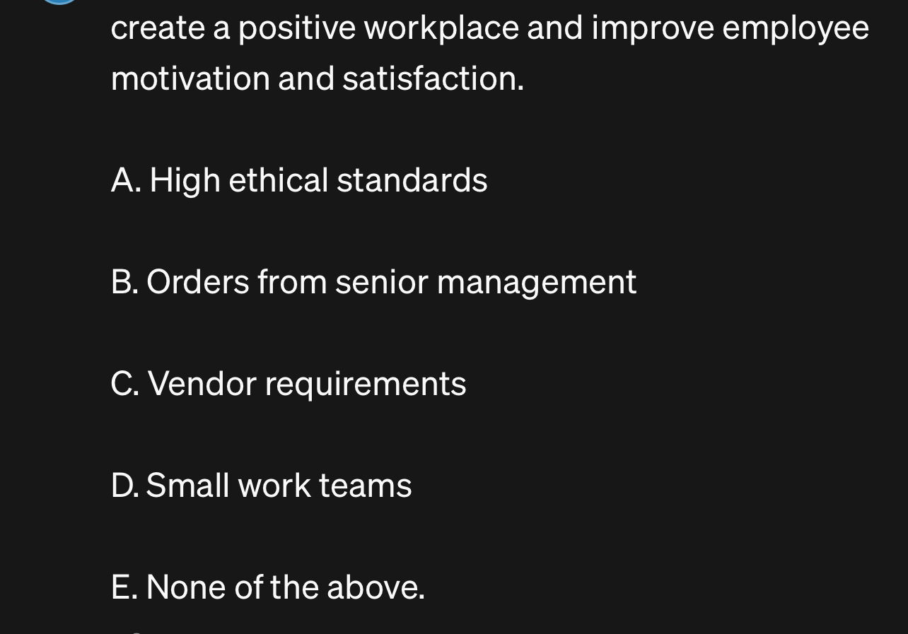 Solved create a positive workplace and improve employee | Chegg.com