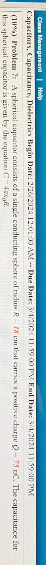 Solved Class Management | ﻿HelpCapacitors, Capacitance, | Chegg.com