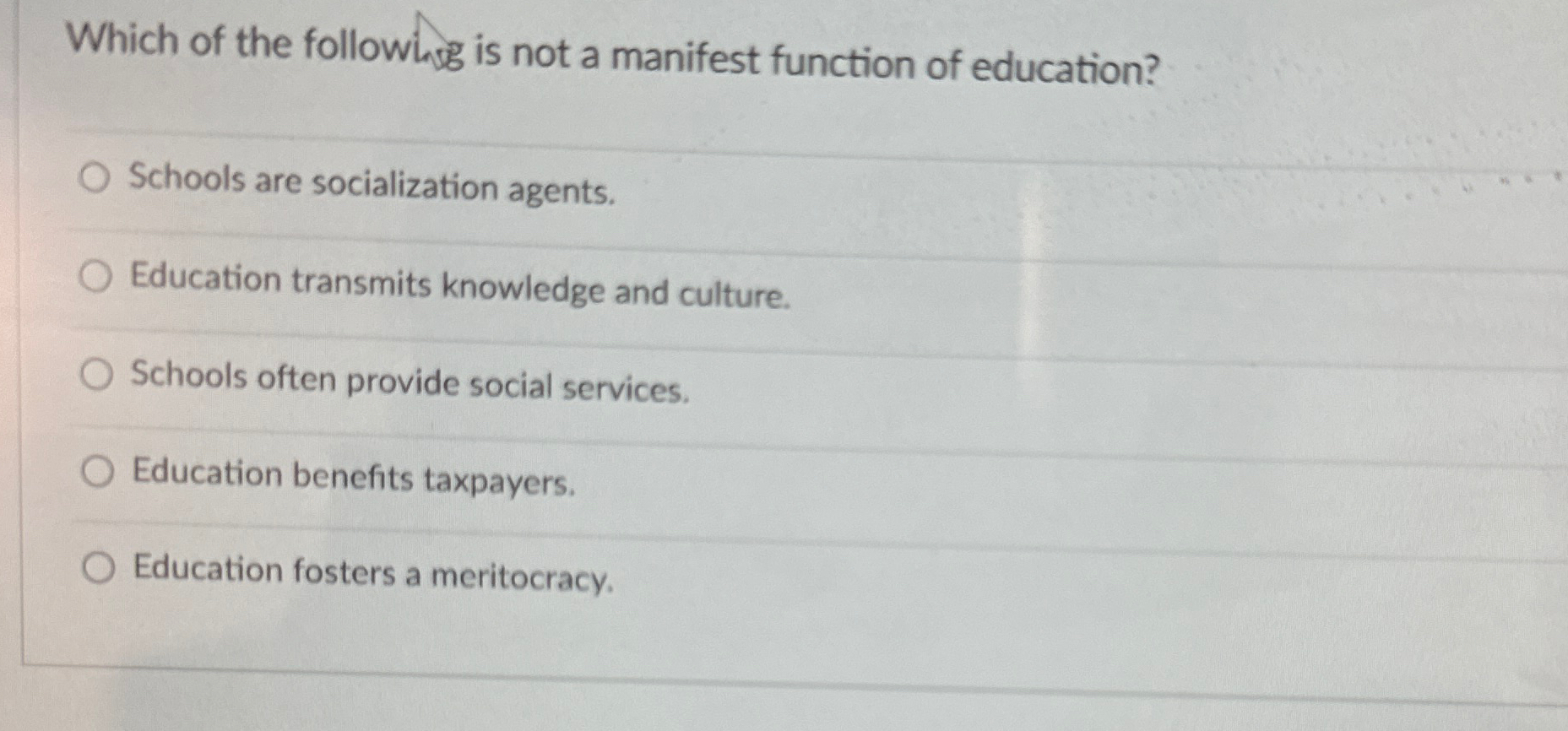 Solved Which of the following is not a manifest function of | Chegg.com
