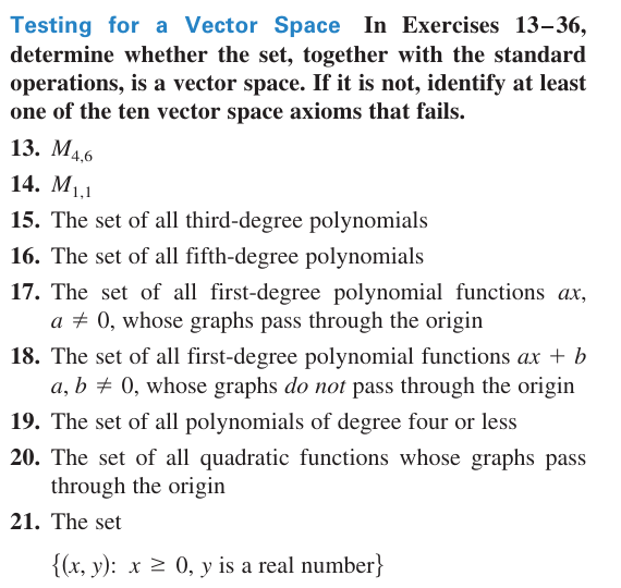 Solved Testing for a Vector Space In Exercises 13-36, | Chegg.com
