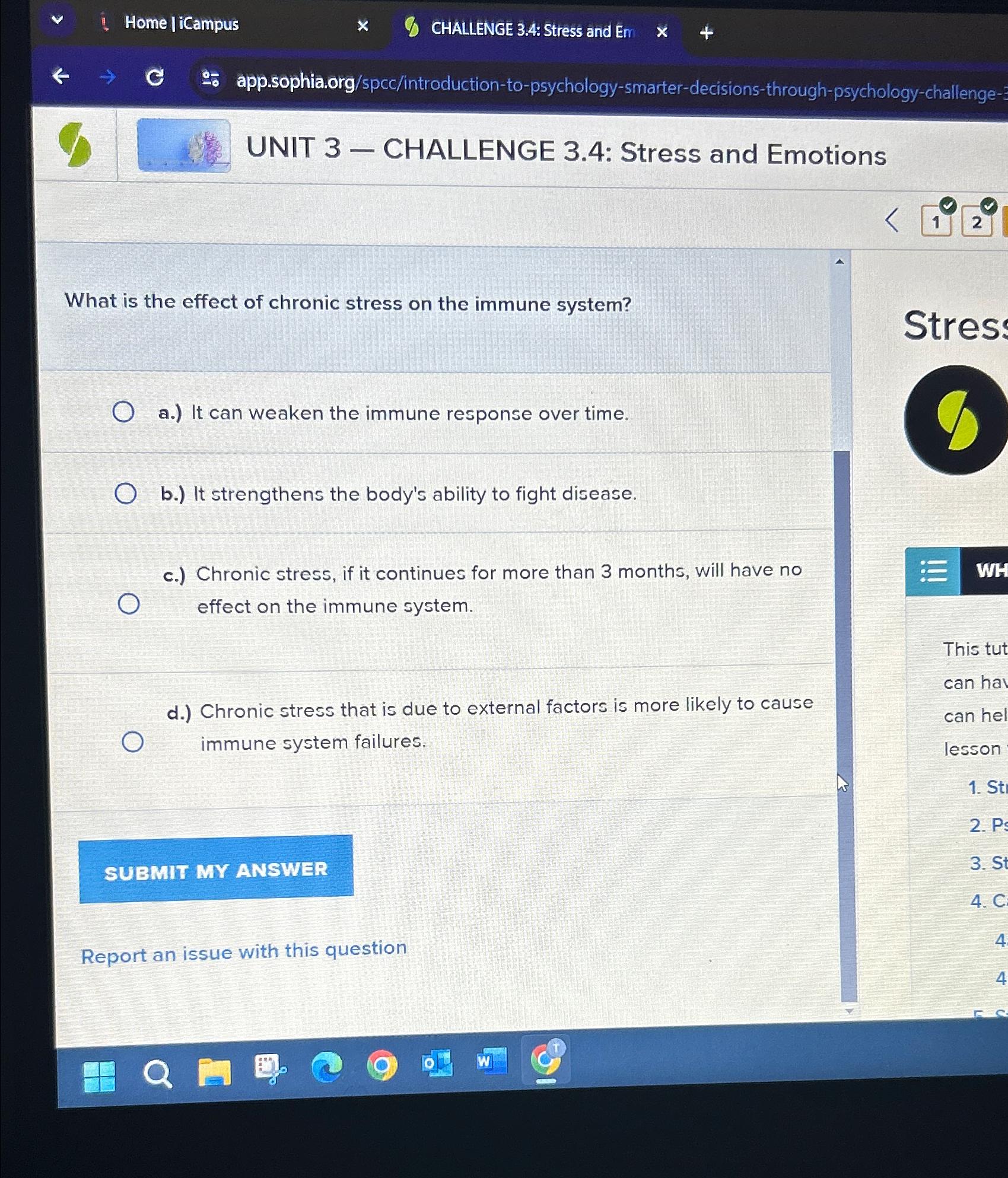 Solved UNIT 3 - ﻿CHALLENGE 3.4: Stress and Emotions12What is | Chegg.com
