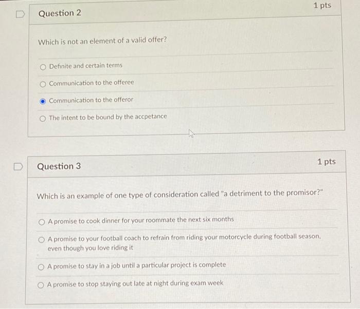 Which is not an element of a valid offer? Definite | Chegg.com