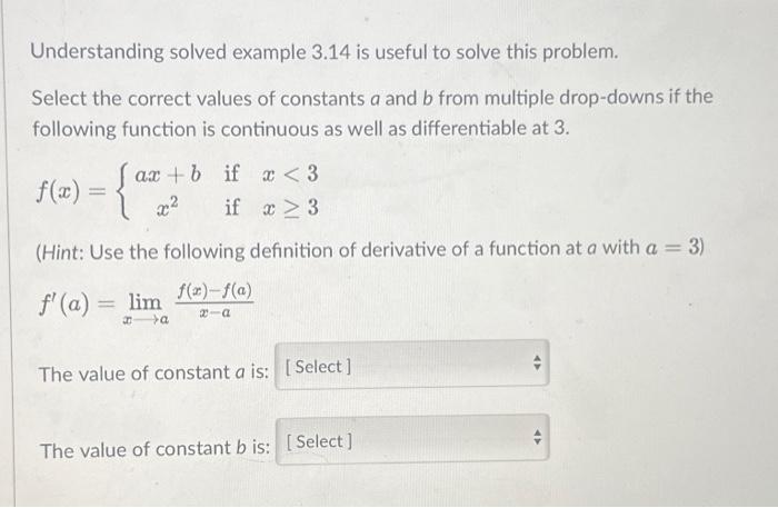 Solved Select the correct values of constants a and b from | Chegg.com