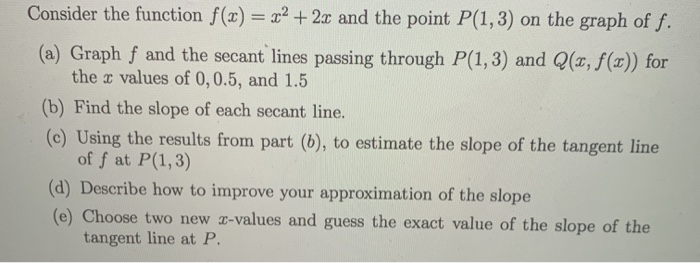 Solved Consider the function f(x) = x2 + 2x and the point | Chegg.com