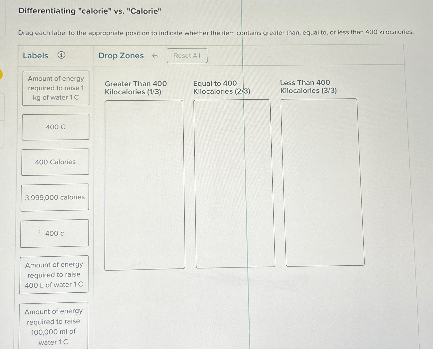 Solved Differentiating "calorie" vs. ﻿"Calorie"Drag each | Chegg.com
