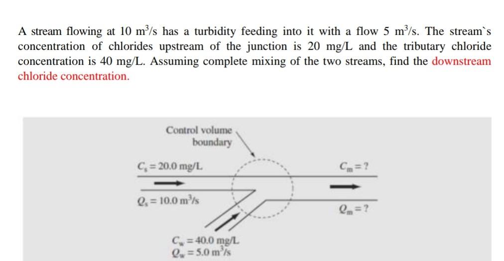Solved A stream flowing at 10 m²/s has a turbidity feeding | Chegg.com