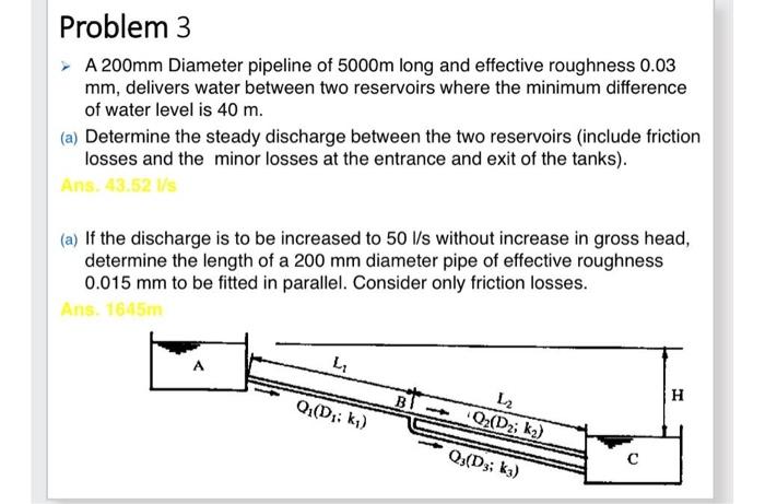 Solved Problem 3 - A 200mm Diameter pipeline of 5000 m long | Chegg.com