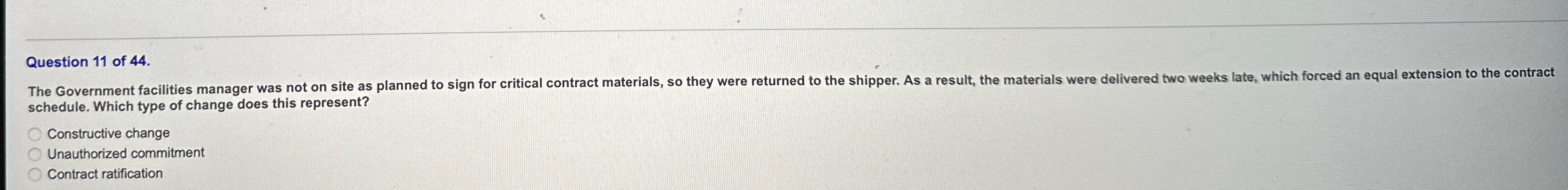 Solved Question 11 ﻿of 44. ﻿schedule. Which type of change | Chegg.com