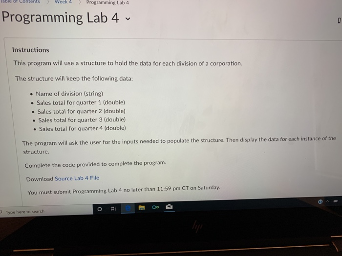 Solved Table of Contents Week 4 Programming Lab 4 | Chegg.com