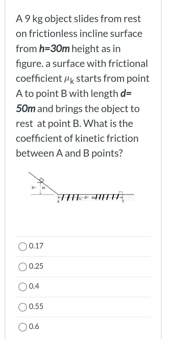 Solved A9 kg object slides from rest on frictionless incline | Chegg.com