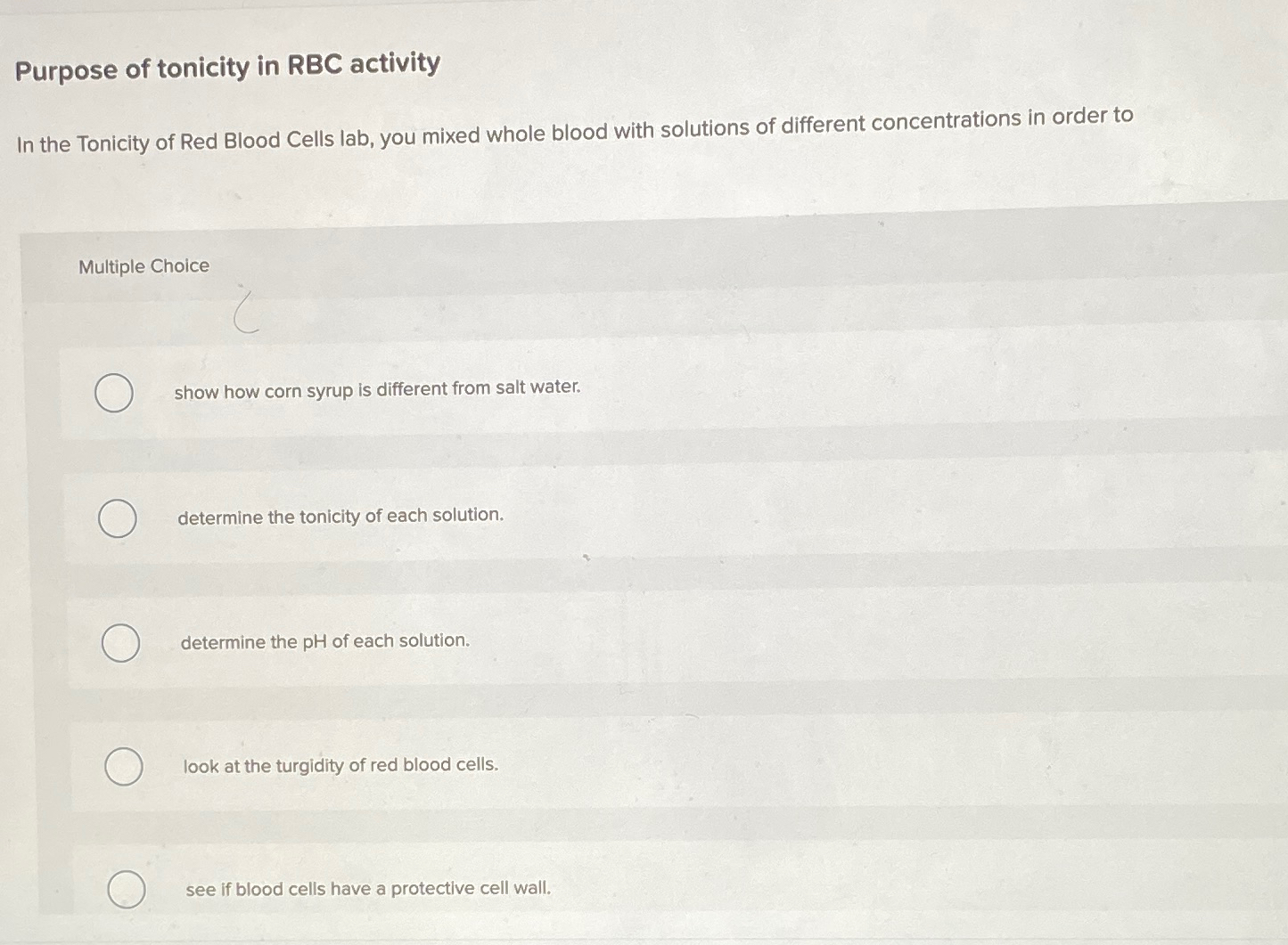 Solved Purpose of tonicity in RBC activityIn the Tonicity of | Chegg.com